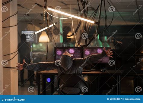 Successful Cyberattack Hacker Celebrating Computer System Password Hacking Stock Image Image