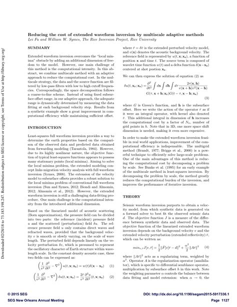 Pdf Reducing The Cost Of Extended Waveform Inversion By Multiscale Adaptive Methods