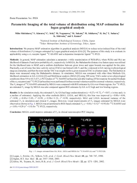 Pdf Parametric Imaging Of The Total Volume Of Distribution Using Map Estimation For Logan