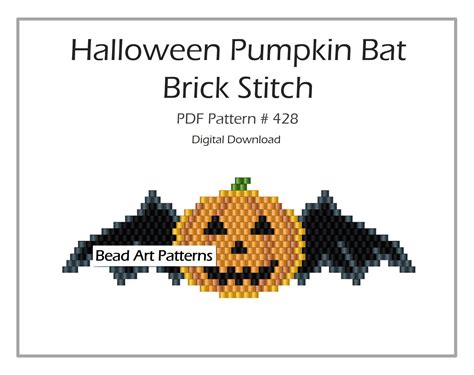 Pumpkin Bat Brick Stitch Brooch Necklace Halloween Pdf Pattern For