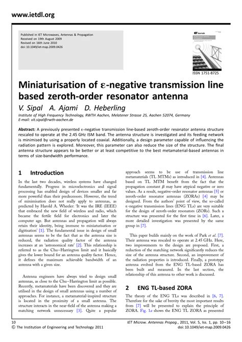 Pdf Miniaturisation Of Ε Negative Transmission Line Based Zeroth Order Resonator Antenna