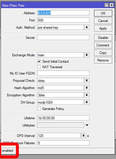 Ipsec Peer Is Not Enabled General Mikrotik Community Forum