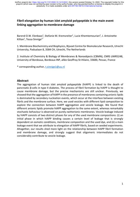 Pdf Fibril Elongation By Human Islet Amyloid Polypeptide Is The Main Event Linking Aggregation