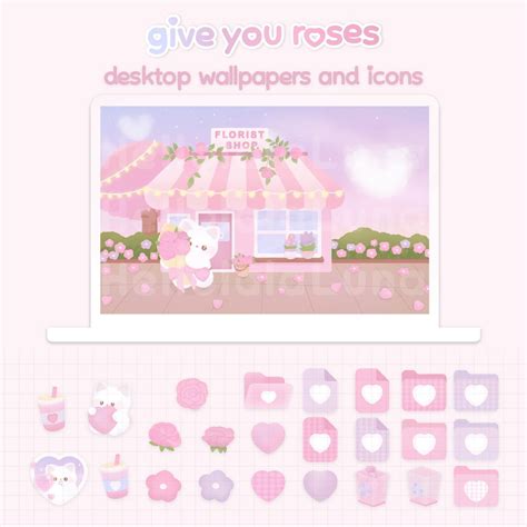 Give You Rose Desktop Set Windows And Mac Wallpaper Kawaii Folder Icons Icons Cute Hellolalaluna