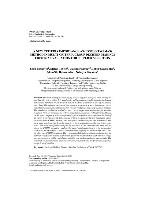 Pdf A New Criteria Importance Assessment Cimas Method In Multi Criteria Group Decision