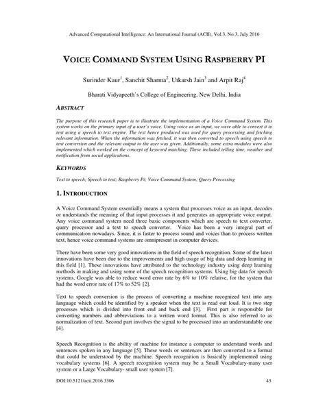 Pdf Voice Command System Using Raspberry Pi