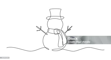 스카프와 모자에 크리스마스 눈사람의 연속 한 줄 그리기 낙서 스타일의 귀여운 겨울 캐릭터 라이너 벡터 일러스트레이션 눈사람에 대한 스톡 벡터 아트 및 기타 이미지 Istock