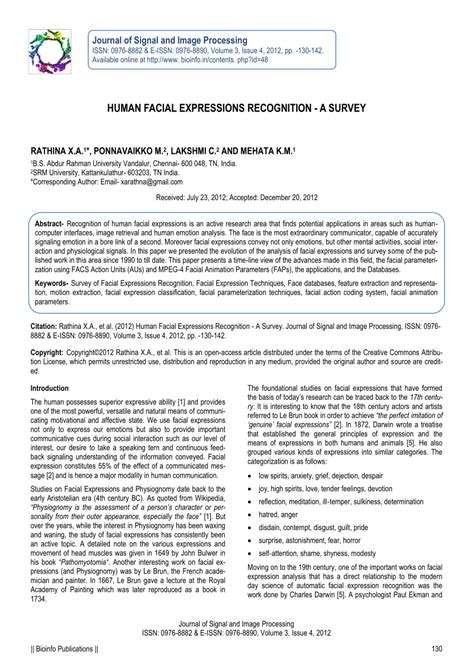 Pdf Human Facial Expressions Recognition A Survey Journal Of Signal And Image Processing