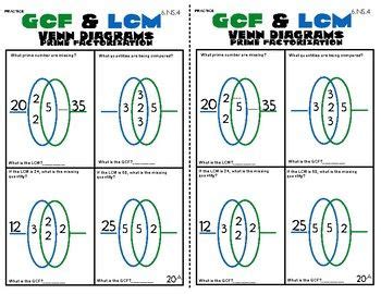GCF LCM Venn Diagram Exit Ticket Lcm And Gcf Venn Diagram Exit Tickets