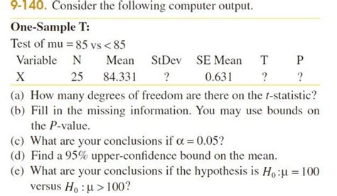 Solved 9 140 Consider The Following Computer Output