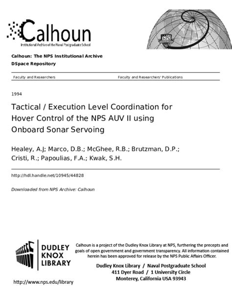 Pdf Tacticalexecution Level Coordination For Hover Control Of The Nps Auv Ii Using Onboard