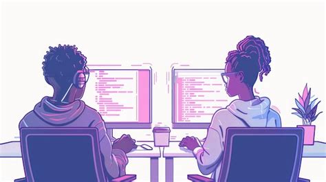 Software Developers Collaborating To Solve Coding Dilemma In Vibrant Pastel Outline Generative