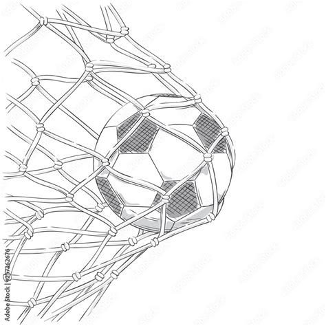 Football Soccer Goal Ball In Net Hand Drawn Style Background Stock