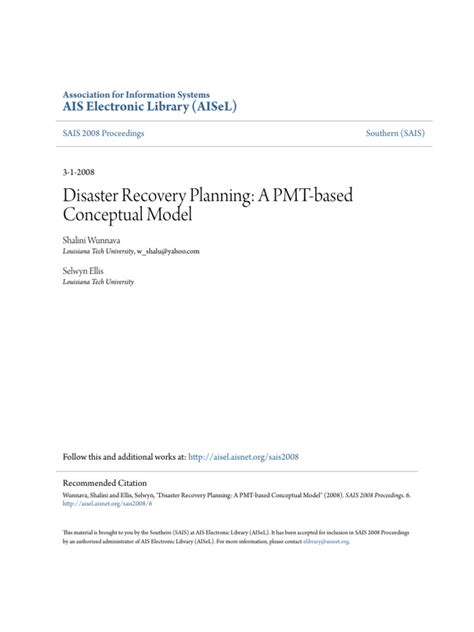 Disaster Recovery Planning A Pmt Based Conceptual Model Pdf