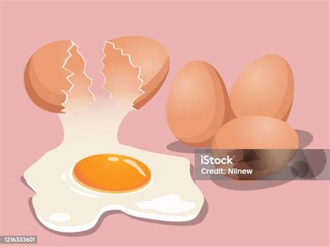 밝은 분홍색 배경에 노른자와 달걀 껍질 신선한 닭 계란과 균열 계란의 벡터 그림 베이킹 및 요리 재료 건강한 유기농 식품 가금류에 대한 스톡 벡터 아트 및 기타 이미지