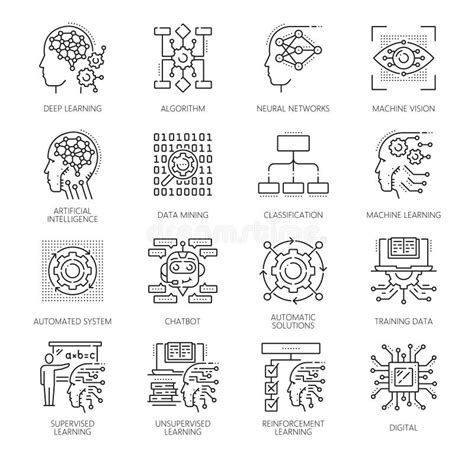 Machine Learning Ai Artificial Intelligence Icons Stock Vector