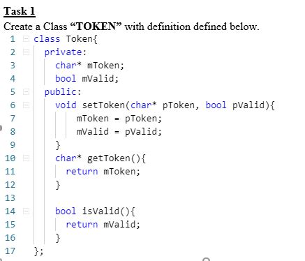 Solved Task Create A Class TOKEN With The Definition Chegg