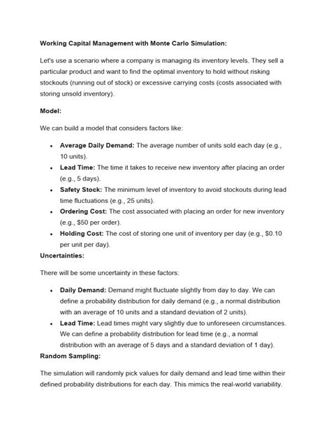 Working Capital Management With Monte Carlo Simulation Download Free Pdf Inventory Simulation