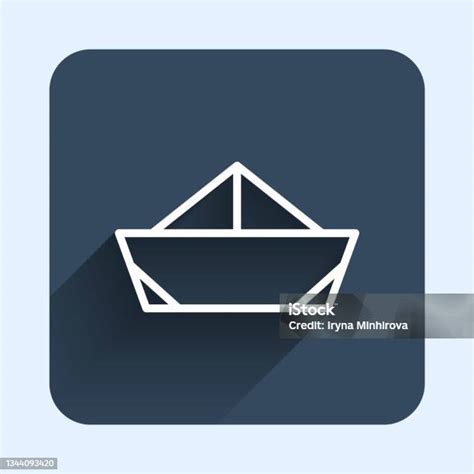 긴 그림자 배경으로 격리 된 흰색 줄 접힌 종이 보트 아이콘 종이 접기 종이 선박 파란색 정사각형 버튼 벡터 개념에 대한 스톡 벡터 아트 및 기타 이미지 Istock