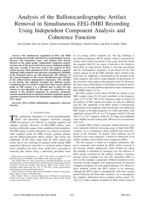 Pdf Analysis Of The Ballistocardiographic Artifact Removal In Simultaneous Eeg Fmri Recording