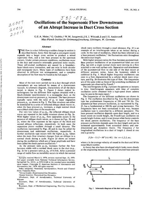 Oscillations Of The Supersonic Flow Downstream Of An Abrupt Incr 1980 Pdf Shock Wave