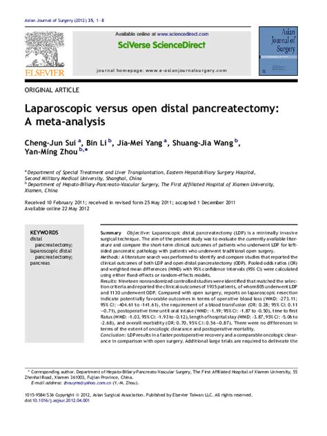 Pdf Laparoscopic Versus Open Distal Pancreatectomy A Meta Analysis