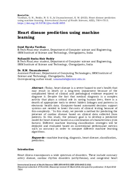 Pdf Heart Disease Prediction Using Machine Learning