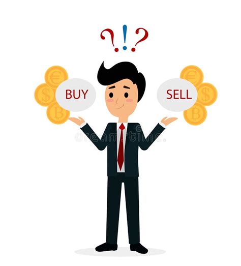 Vector Illustration Of Funny Trader Character Analyzing Deciding To