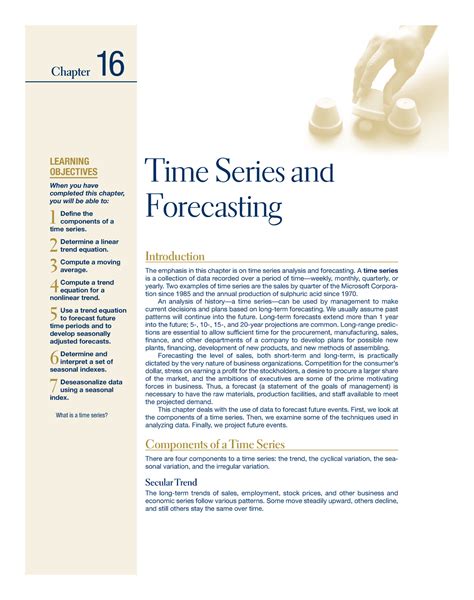 Book On Timeseries And Forecasting Chapter LEARNING OBJECTIVES When You Have Completed This