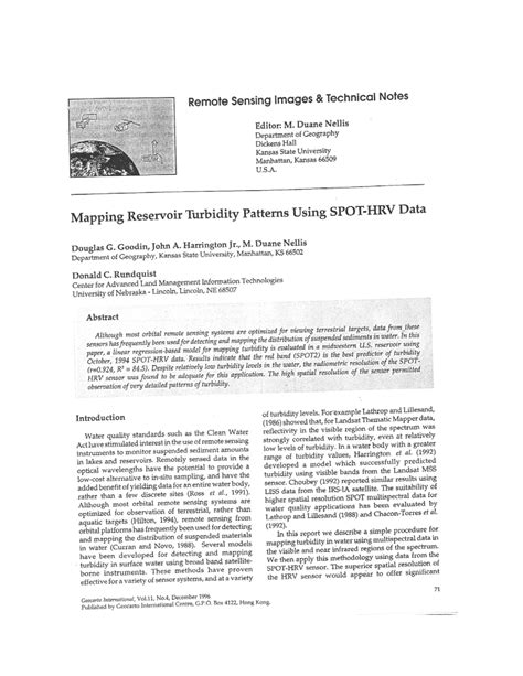 Pdf Mapping Reservoir Turbidity Patterns Using Spot Hrv Data