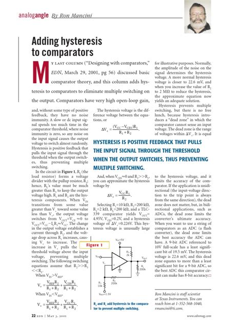 Adding Hysteresis To Comparators Pdf Computer Science Electrical Engineering