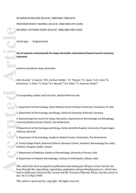Pdf Use Of Systemic Corticosteroids For Atopic Dermatitis International Eczema Council