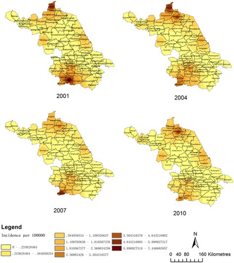 Interpolated Maps Of Hfrs By Idw In Jiangsu In 2001 2004 2007 And