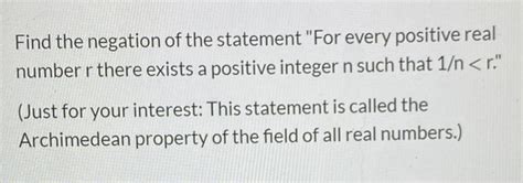 Solved Find The Negation Of The Statement For Every Chegg