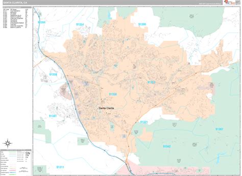 Santa Clarita California Zip Code Wall Map Premium Style By