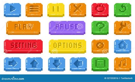 Pixel Menu Buttons Retro Video Game Interface Icons 8 Bit Game Panel