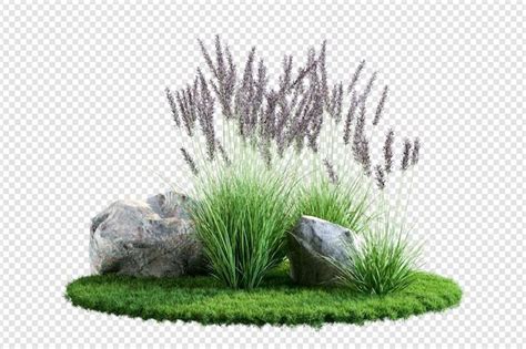 3d Rendering Of Grass And Shrub Arrangements Premium Psd Shrubs