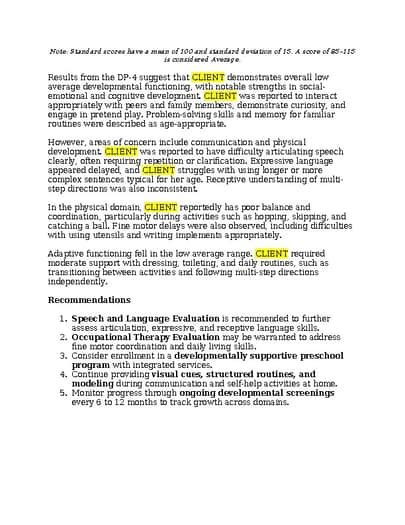 Developmental Profile 4 Dp 4 Report Template By Smart Psych Solutions