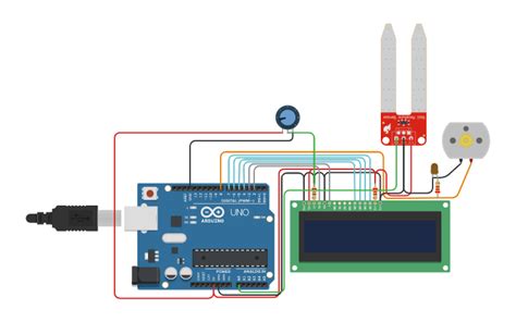 Circuit Design Sensor Kelembaban Dan Pengairan Tanah Tinkercad