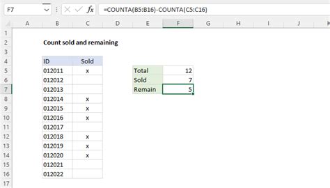 Excel Formula Count Sold And Remaining Exceljet