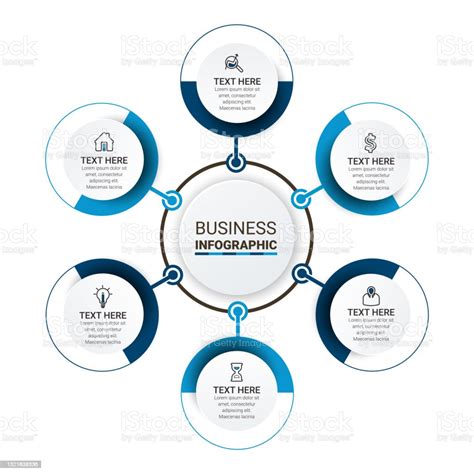 선형 아이콘이 있는 벡터 인포그래픽 요소와 원 주위에 배치된 텍스트 배치위치입니다 인포그래픽 디자인 템플릿입니다 벡터 그림입니다 오솔길에 대한 스톡 벡터 아트 및 기타