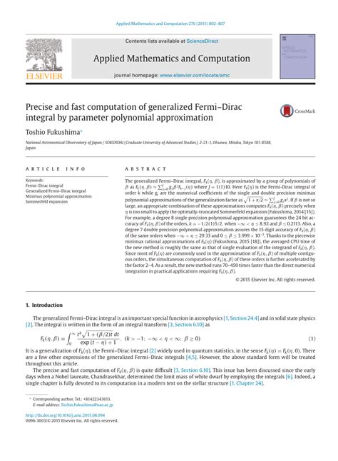 Pdf Precise And Fast Computation Of Generalized Fermidirac Integral