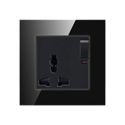Universal 3 Pin Socket With Switch With Indicator Light Tempered Glass White Black Grey Gold
