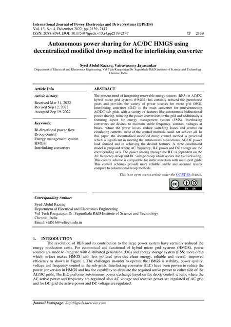 Pdf Autonomous Power Sharing For Ac Dc Hmgs Using Decentralized Modified Droop Method For