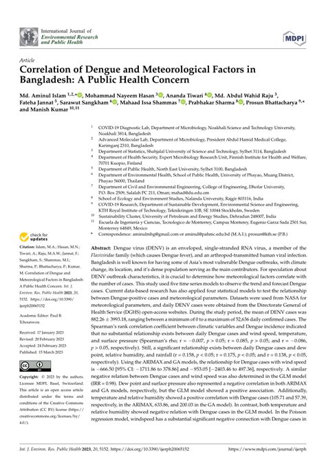 Pdf Correlation Of Dengue And Meteorological Factors In Bangladesh A Public Health Concern