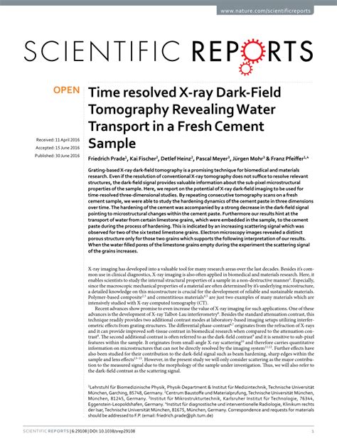 Pdf Time Resolved X Ray Dark Field Tomography Revealing Water Transport In A Fresh Cement Sample