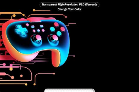 Premium PSD Modern Game Pad With Wire For Video Games Vector Joystick With Neon Glow For Game