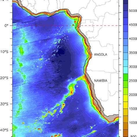 The Model Domain And Bathymetry Color Shading From Srtm30 Dataset Download Scientific Diagram