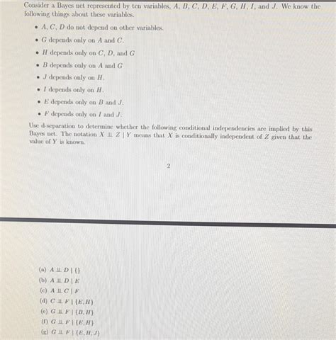 Solved Consider A Bayes Net Represented By Ten Variables