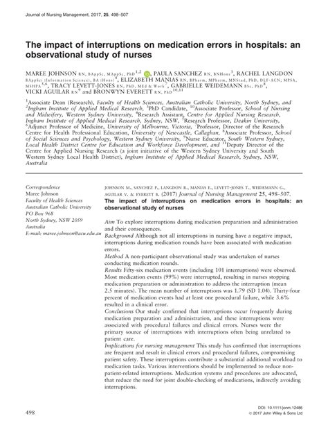 PDF The Impact Of Interruptions On Medication Errors In Hospitals An Observational Study Of